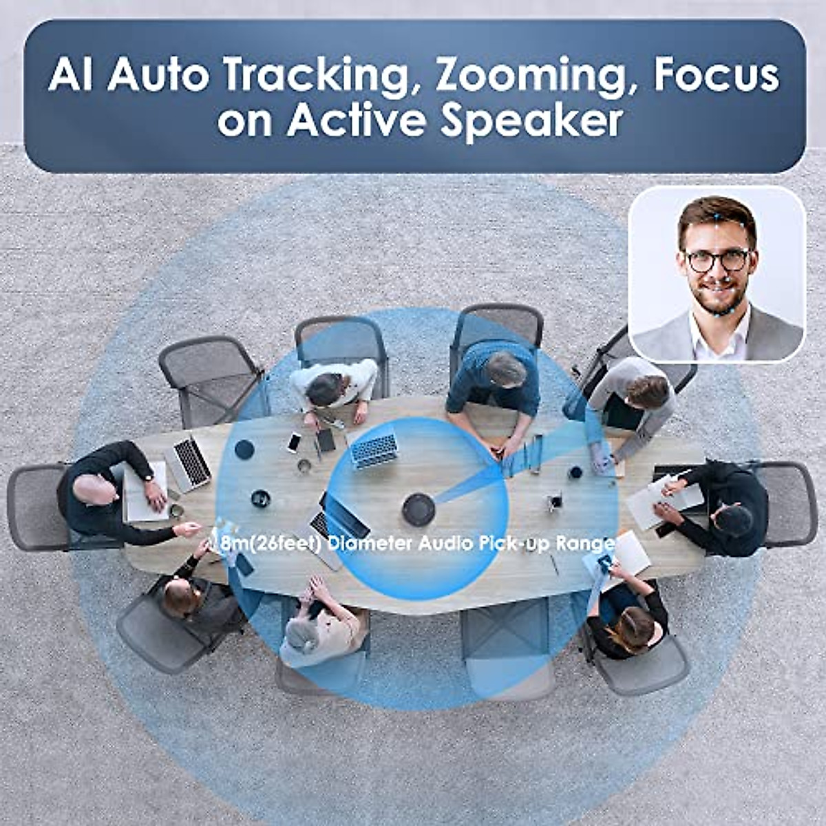 KanDao Meeting 360 Video Conference Room Camera, 8K Captured 1080P HD 360° Meeting Room Camera, 8*Mics & 20W Speaker Automatic Speaker Focus & Smart Zooming All-in-one Plug & Play Conference Webcam