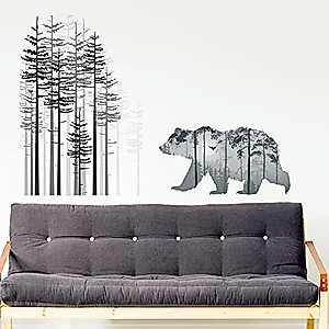 3 Sheets Mountain Forest Bear Wall Decals Stickers Pine Tree Wall Decals Woodland Trees Wall Stickers Deer Forest Decals for Kids Nursery Bedroom Living Room Decor, 11.8 x 35.4 Inches (Bear)