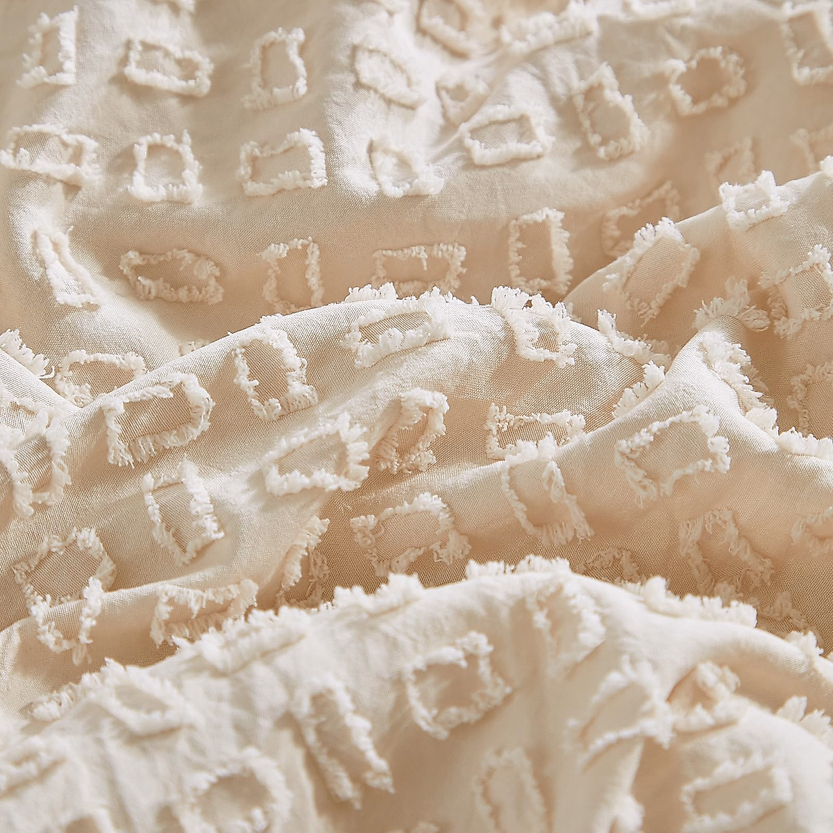 Cream Toddler Bedding Set 4 Pieces Tufted Boho Cubes Style - Includes Adorable Quilted Bohemian Comforter, Fitted Sheet, Top Sheet, and Pillow Case for Girls Boys Bed