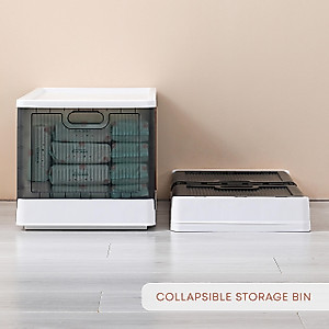 AVUX 8.5 Gallon White Stackable Storage Bin with Front Open Doors and Organizing Lid (Pack of 3)