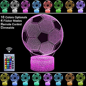 ZoyinGifts 3D Soccer Night Lights Illusion LED Lamps Remote Controller USB Powered RGB Colors Changeable Gifts for Boys Football Lovers for Birthdday Christmas(Soccer)