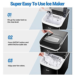 Ice Makers Countertop,Protable Ice Maker Machine with Handle,Self-Cleaning Ice Maker, 26Lbs/24H, 9 Ice Cubes Ready in 6-8 Mins, for Home/Office/Kitchen Black WANAI