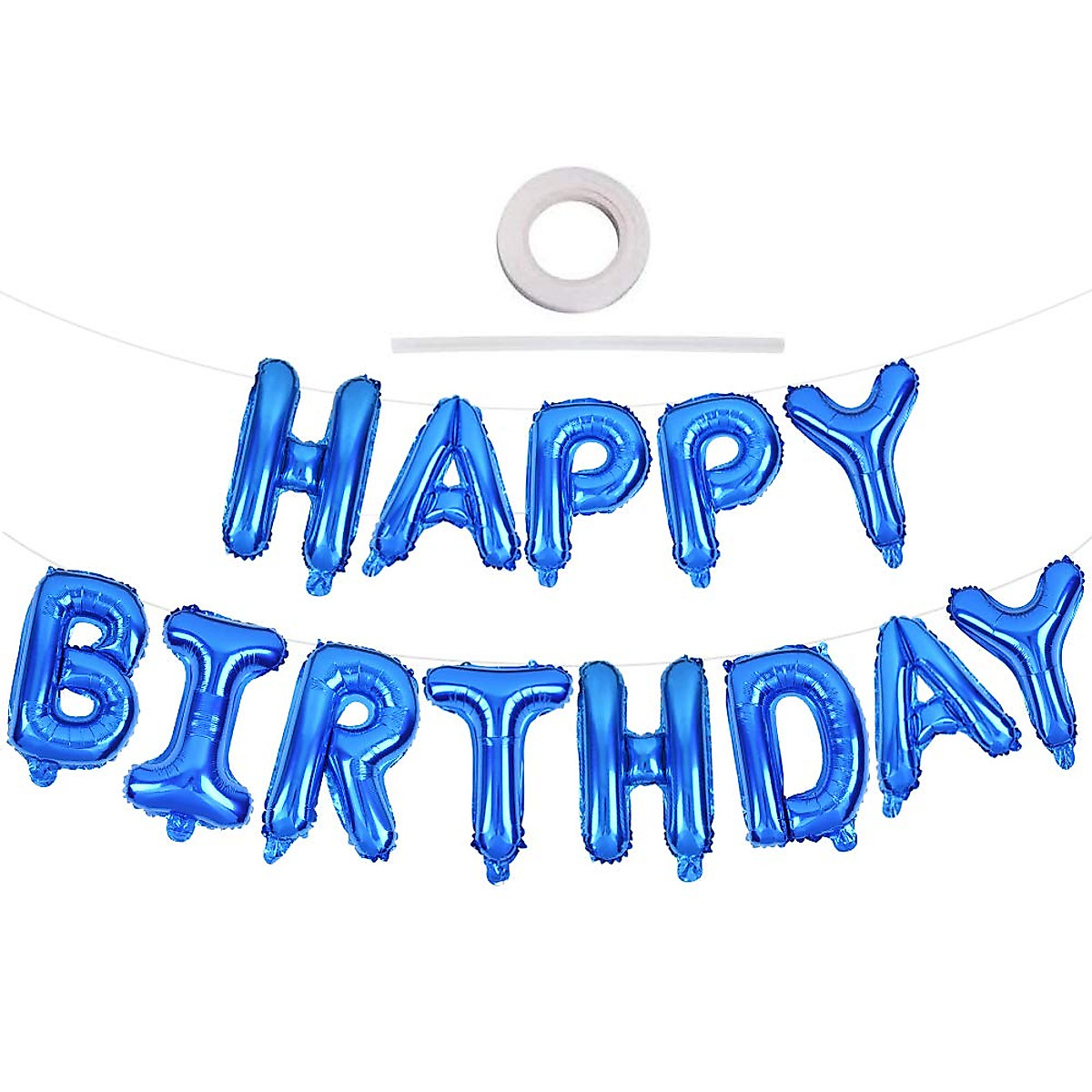TONIFUL Blue Happy Birthday Balloons 16 Inch Mylar Foil Letters Birthday Sign Banner Balloon Bunting Reusable for Girls Boys Kids & Adults Birthday Decorations and Party Supplies