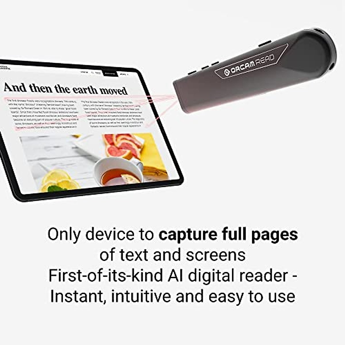 OrCam Read Smart - AI Assistive Reader - Including Smart Reading Feature- for Anyone Who is Exposed to Large Amounts, Bundled with OrCam Bluetooth Earbuds, Orcam Battery Pack and HogoR Cleaning Cloth