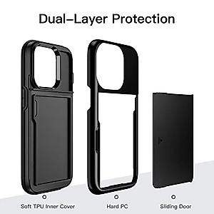 JETech Wallet Case for iPhone 14 Pro 6.1-Inch (NOT for iPhone 14 Pro Max 6.7-Inch) with Card Holder, Dual Layer Shockproof Protective Phone Cover, Sliding Hidden Slot (Black)