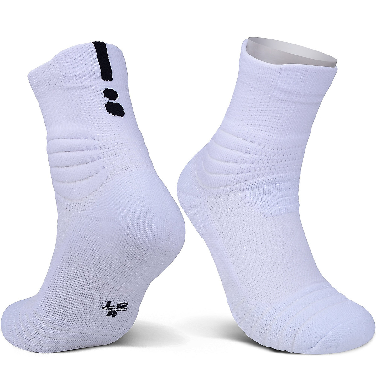 JHM mens Thick Protective Sport Cushion Elite Basketball Compression Athletic Socks, 3 Pairs White, 6-13