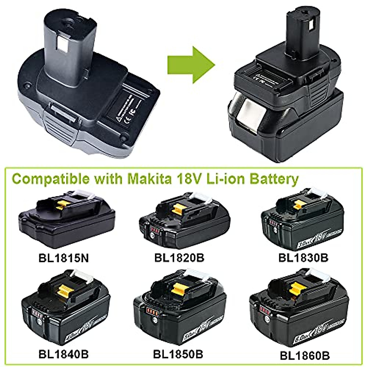 QINIZX Battery Adapter for Makita 18V Lithium Battery to Ryobi 18V One+ Lithium-Ion Cordless Tool, Convert Makita 18V Battery BL1860B BL1850B BL1840 BL1830B BL1815 to Ryobi 18V Battery P102 P108
