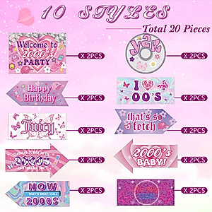 20 Pcs Y2K 2000s Pink Party Sign Decorations 00s Party Decorations 2000's Theme Birthday Party Supplies Retro Y2K Party Decoration for Birthday Female Bachelorette