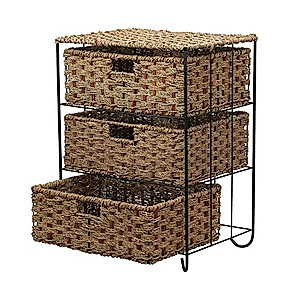 Household Essentials ML-5715 Woven Wicker Storage Side Table | 3 Drawers