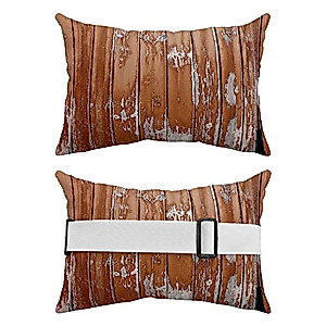 Recliner Head Pillow Ledge Loungers Chair Pillows with Insert Retro Farm Brown Wood Grain Lumbar Pillow with Adjustable Strap Outdoor Waterproof Patio Pillows for Couch Beach Pool Office Chair, 2 PCS