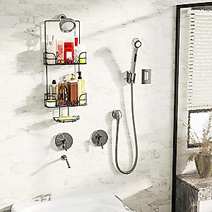 SRIWATANA Shower Caddy Organizer Hanging Over Head, Bathroom Shower Rack Hanger No-Rust with Soap Dish - Black