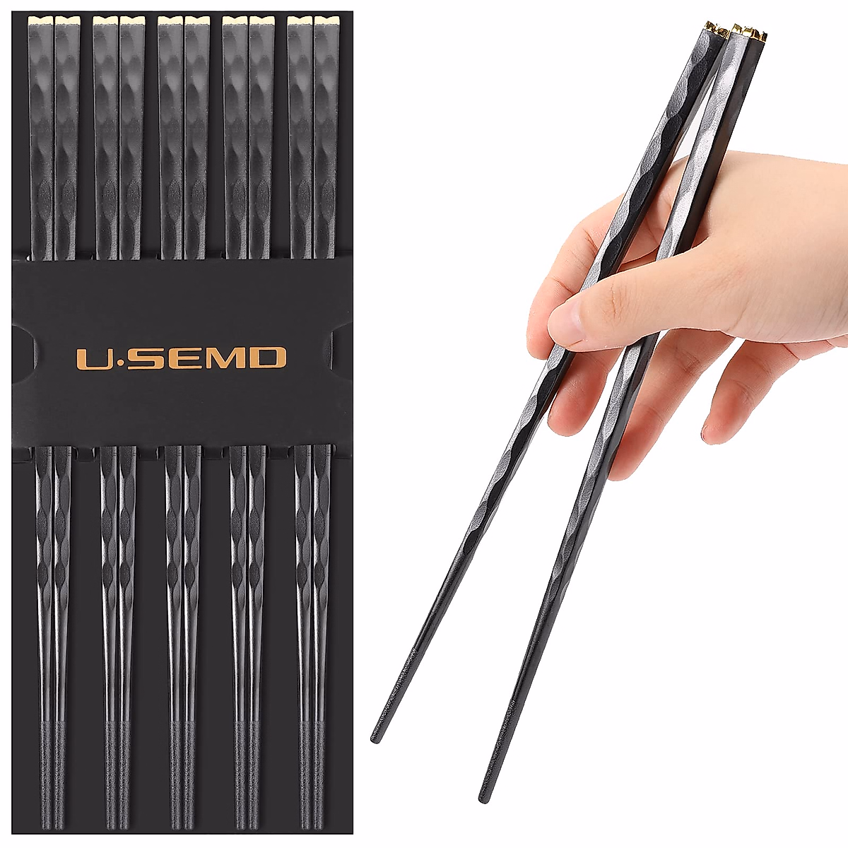 5 Pairs Fiberglass Chopsticks-Reusable Chopsticks Dishwasher Safe, 9.6 inch/24.3cm amily/ Hotel/ Restaurant Chop Sticks, Chinese/Japanese Gift Set Chop Sticks, Black
