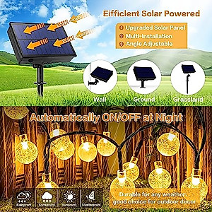 TTKTK Solar String Lights Outdoor with Remote 36 Feet 60LED Crystal Globe Waterproof LED Outdoor Lights Solar Powered 8 Modes Patio Light for Outdoor Garden Lamps for Festive Decoration (Warm White)
