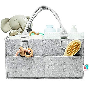 Babynma Felt Diaper Caddy - Extra Large Storage for Baby and Toddler Items - Portable Organizer Easily Holds Diapers, Wipes, Clothing, Burp Cloths, Toys, Bottles - Useful for Nursery, Bedroom, Living Room, Car - Baby Shower and Registry Gift - Grey