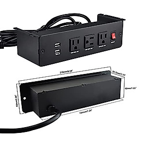 Under Desk Power Strip 3 AC Outlets & 2 USB Ports Desk Mountable Power Strip with 9.85ft Power Cord for Home Office Standing Desk