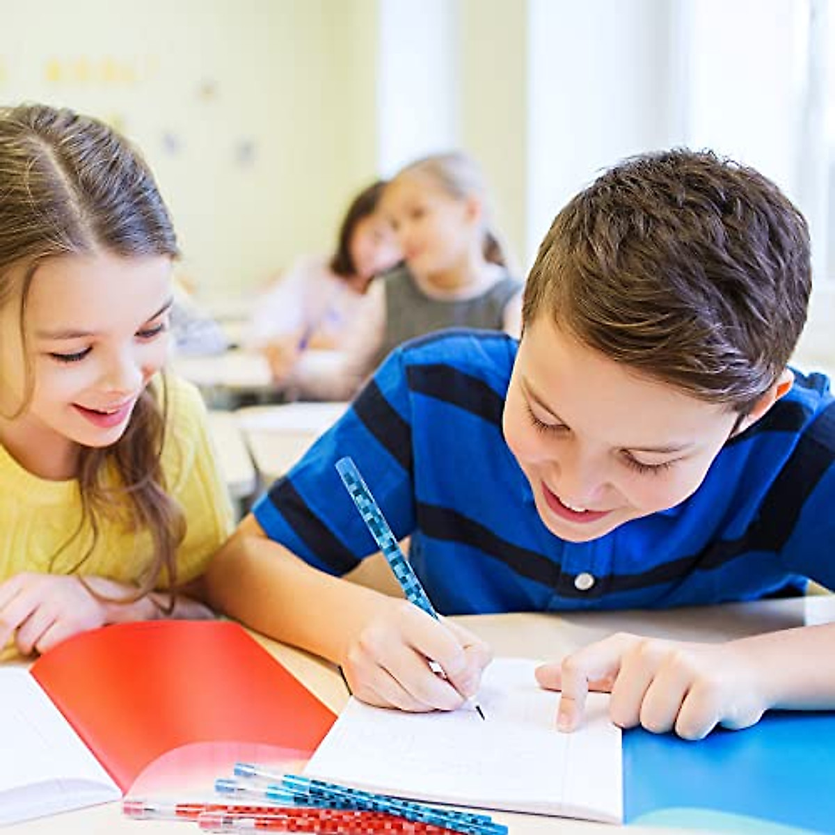 Kolewo4ever 48pcs Minecraft Pixel Pencils Pixel Miner Multi Point Pencils Stackable Pencil with Matching Eraser Party Favor Craft Classroom Rewards Prizes Goody Bag Treat Bag Stuffers