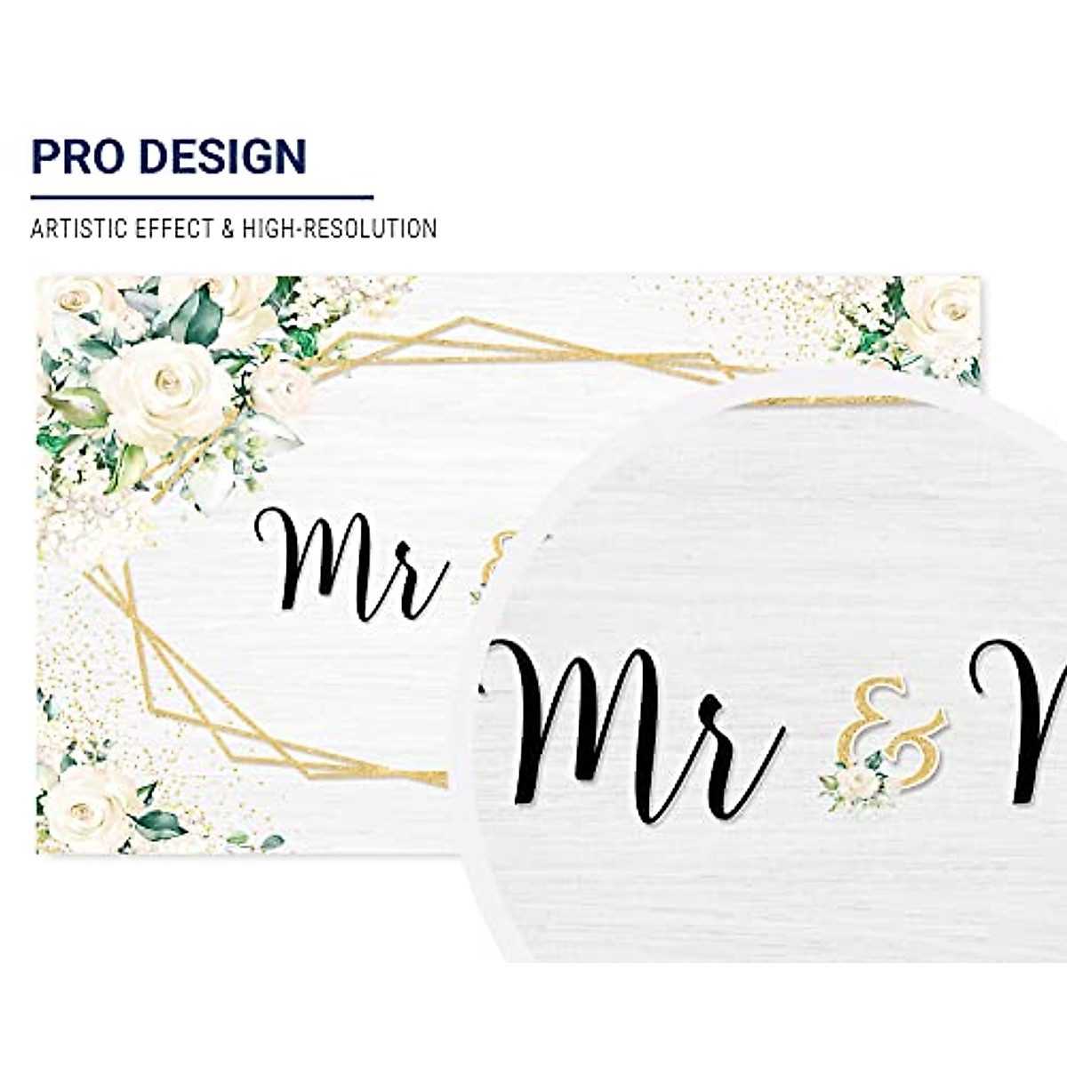 Allenjoy White Floral Mr & Mrs Engagement Decorations Backdrop for Couples Wedding Bride and Groom Engaged Ceremony Anniversary Bridal Shower Supplies Photo Booth Props Background