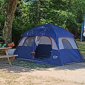 CAMPROS CP Tent-6-Person-Camping-Tents, Waterproof Windproof Family Tent with Top Rainfly, 4 Large Mesh Windows, Double Layer, Easy Set Up, Portable with Carry Bag - Blue