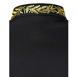 ZEROYAA Men's Luxury Gold Embroidery Design Slim Fit Long Sleeve Button Up Dress Shirts ZHCL44-Black Large