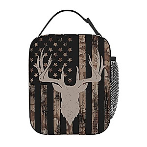 Camo Hunting Lunch Box Insulated Reusable Deer American Flag Lunch Bag Cooler Bag For Women Men Work Picnic Hiking