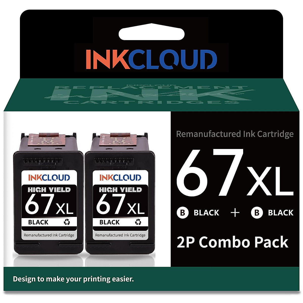 INKCLOUD Remanufactured 67xl Black High-Yield Black Ink Cartridge Replacement for HP 67 67XL for 2700 2700e 2752 2752e 2755 2755e 4100 4152e 4155 4155e 6000 6055e 6055 6452 6458e 6455 6455e Printer
