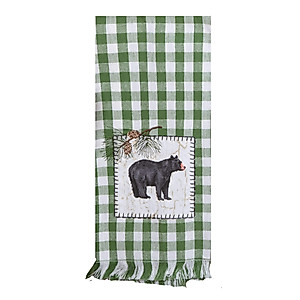 Kay Dee Designs 4 Piece Pinecone Trails Black Bear Kitchen Decor Bundle, 2 Applique Tea Towels and 2 Pocket Mitts