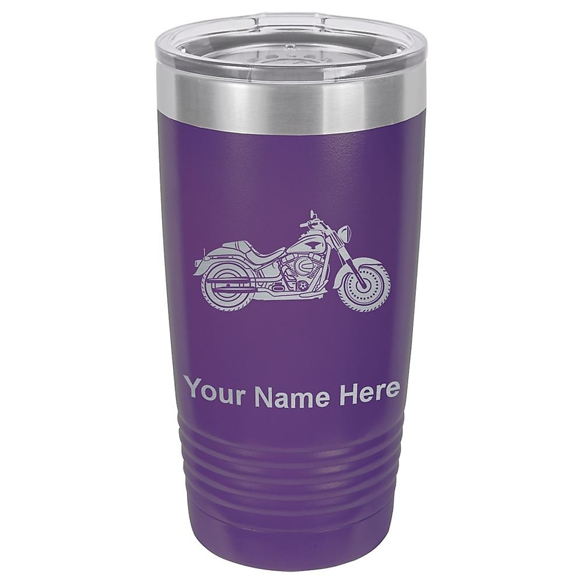 LaserGram 20oz Vacuum Insulated Tumbler Mug, Motorcycle, Personalized Engraving Included (Dark Purple)