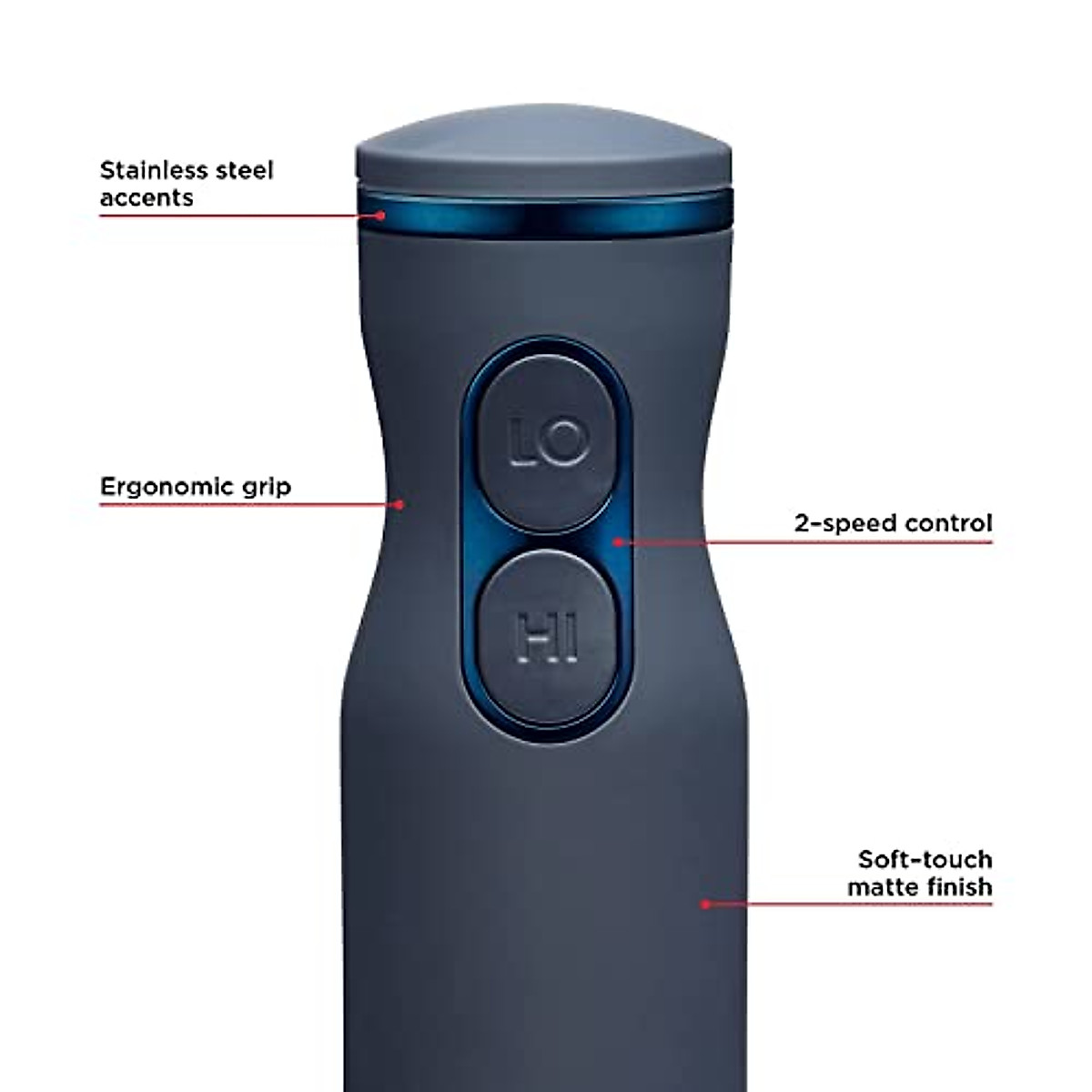 Chefman Immersion Stick Hand Blender with Stainless Steel Blades, Powerful Electric Ice Crushing 2-Speed Control Handheld Food Mixer, Purees, Smoothies, Shakes, Sauces & Soups, Midnight Blue