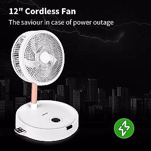 ABVOT Rechargeable Foldable Fan, 12" Portable Travel Fan, 8 Speeds & Time Settings with Remote Control, 10000mAh Desk Quiet Fan, Folded Floor Pedestal Fan for Bedroom, RV, Travel