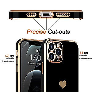 Teageo for iPhone 12 Pro Max Case for Women Girl Cute Love-Heart Luxury Bling Plating Soft Back Cover Raised Camera Protection Bumper Silicone Shockproof Phone Case for iPhone 12 Pro Max, Black