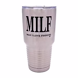 Rogue River Tactical Large Funny Fishing 30 Ounce Travel Tumbler Mug Cup w/Lid MILF Man I Love Fishing Fishing Gift Fish