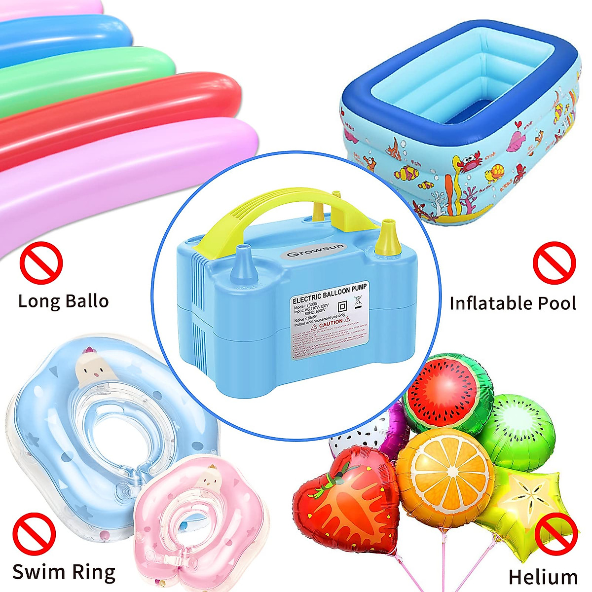 Growsun Balloons Pump Kit Electric Balloon Garland Arch Kit Air Blower Inflator for Party Decoration w/Ballons Tape Strip, Light Blue