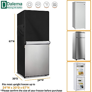Dalema Outdoor Refrigerator Cover,600D Heavy Duty 100% Waterproof Upright Freezer Cover,Outside Stand Up Fridge Covers.Front Can Be Rolled-Up by Zippers.(Black,24" W x 30" D x 67" H)