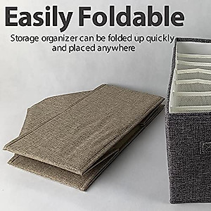 Wardrobe Clothes Organizer for Folded Clothes, Upgrade Closet Organizers With 7 Grids Clothes Folding Storage with Handle Cotton Fabric Closet Storage 2PC (Gray and Beige Cotton Material) (cotton)
