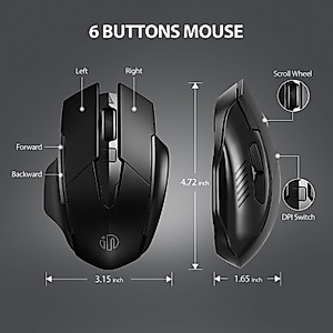 INPHIC Wireless Mouse Rechargeable, 700mAh, with USB Receiver, 6 Buttons, Ergonomic for Laptop, Computer, Mac, PC etc.