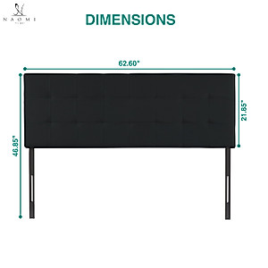 Jessenia Queen Headboard Only, Height Adjustable Bed Headboard Queen Size, Square Tufted Headboard Queen Size with 12 Positions, Metal Legs, Wall/Bed Mount, Linen Fabric Headboard Queen, Black