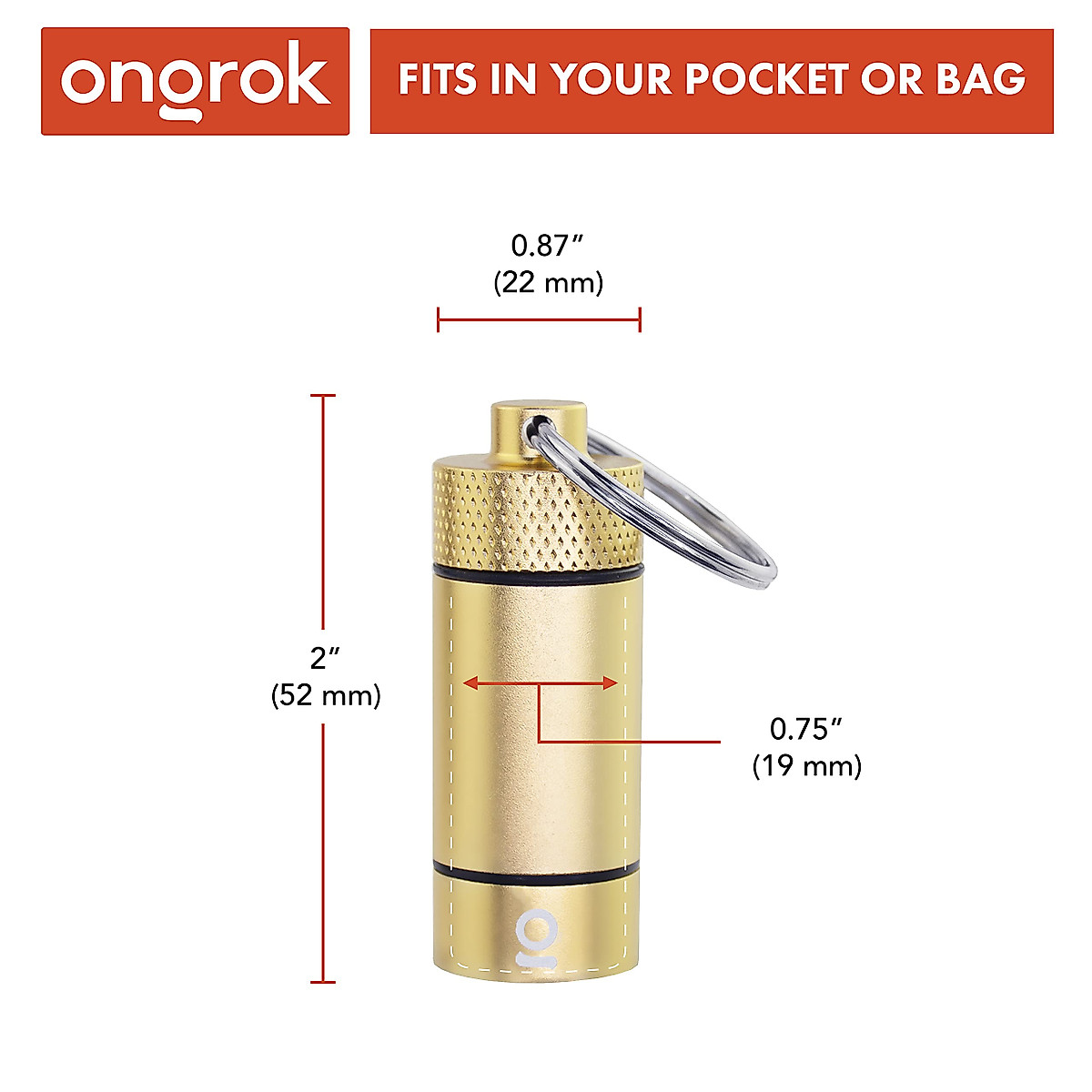 ONGROK Premium Mini Storage Tube, Keychain, Pocket-Sized, Airtight, Aluminum Metal Holder and Case (Gold)