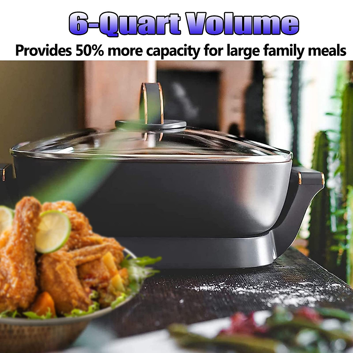 Extra Deep Electric Skillet Nonstick - Serves 3 to 5 People (6Qt.)