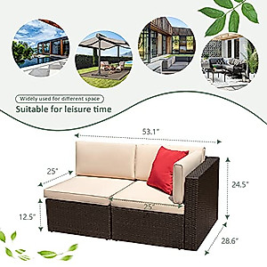 Devoko Patio Furniture Sofa Sets Outdoor All-Weather Sectional Corner Sofa and Armless Sofa (Beige, 2 PCS Patio Sofa Set)