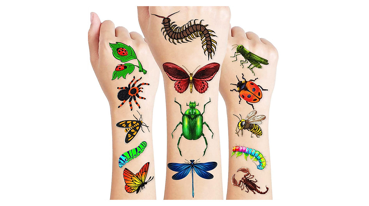 Bug Temporary Tattoos Set - 96 Insect Themed Stickers for Kids Party