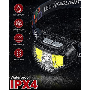 GETASI Headlamp Rechargeable 2PCS, 1200 Lumen Super Bright LED Flashlight with Motion Sensor for Adults and Kids- Camping Accessories Gear, Waterproof for Hiking, Running, Fishing, Cycling