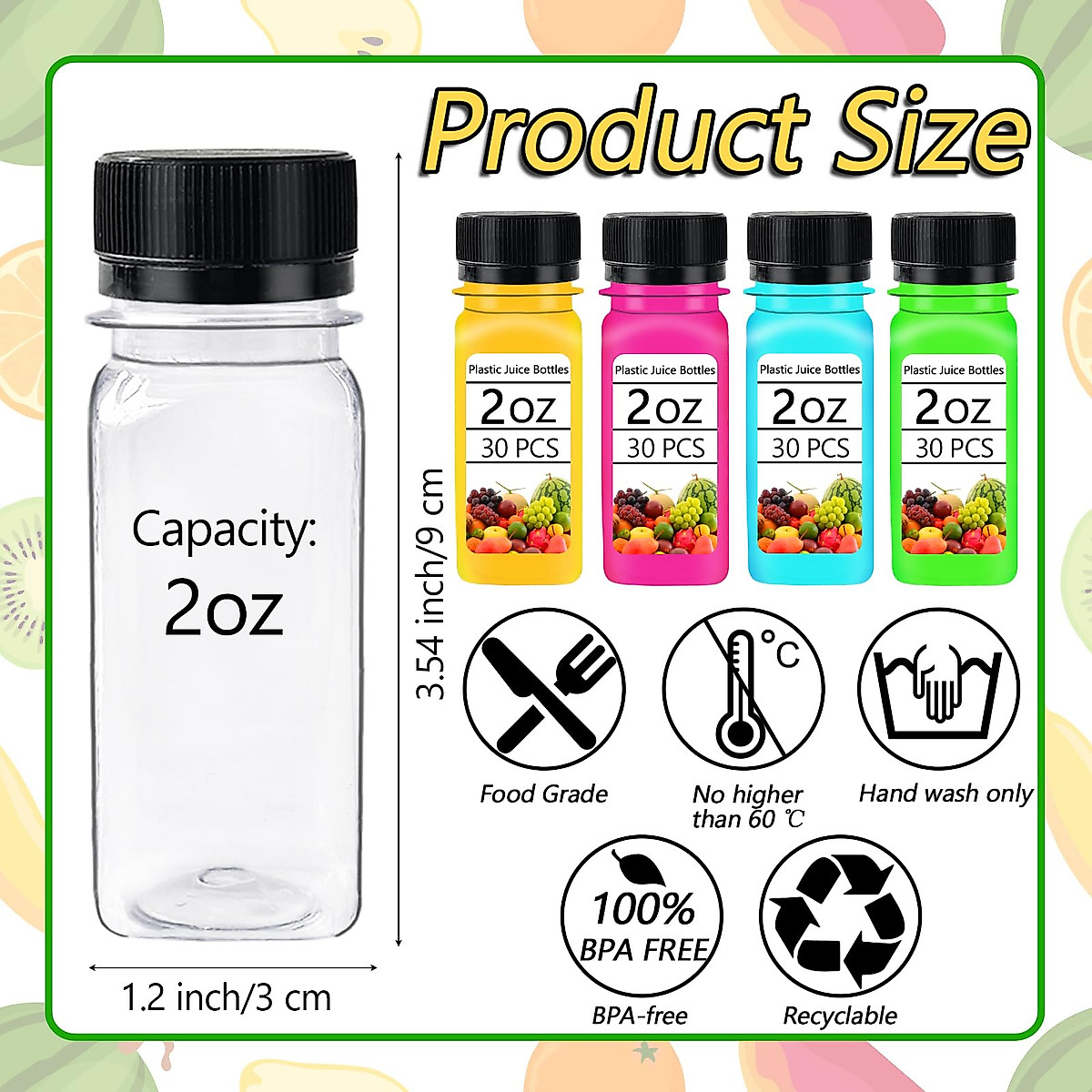 Haawooky 30PCS 2oz Small Plastic Shot Bottles with Caps,Reusable Clear Juice Containers,Empty Plastic Containers with 10 Funnels for Ginger Shots,Liquids,Beverages