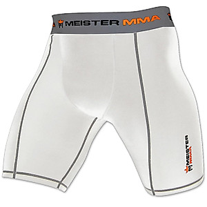 Meister MMA Compression Rush Fight Shorts w/Cup Pocket - White - Small (30-31)