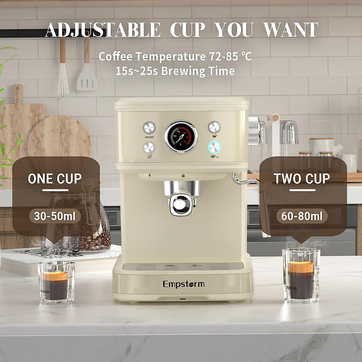 Empstorm Espresso Machine Latte Coffee Makers 20 Bar, 2 IN 1 Professional Cappuccino Machine and Milk Frother Steam Wand Compatible for NS Original Capsules for Home Brewing