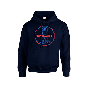 Ford Mustang Shelby Cobra Hooded Sweatshirt Blue and Red Hoodie Hood Racing Performance Tough Muscle Car Design-Navy-Small