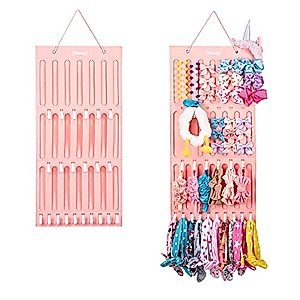 BABEYER Bows Holder Headbands Organizer for Baby Girls, Hair Bow Holder Organizer with Hooks for Baby Girls Room Decor, Pink