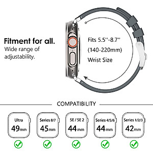 WINGLE Apple Watch Band Ultra - 49mm, 46mm, 45mm, 44mm, 42mm for Men - Series 10, 9, 8, 7 SE, 6, 5, 4 - AP Liquid Silicone Rubber Band for iWatch 3, 2, 1 - Metal Adapter - Luxury Cool Sport Strap