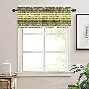 Valances for Windows White Gold Stripes Kitchen Valances for Windows Decorative Rod Pocket Short Window Valance Curtains,Semi Sheer Valance for Kitchen Bathroom 54" x18"
