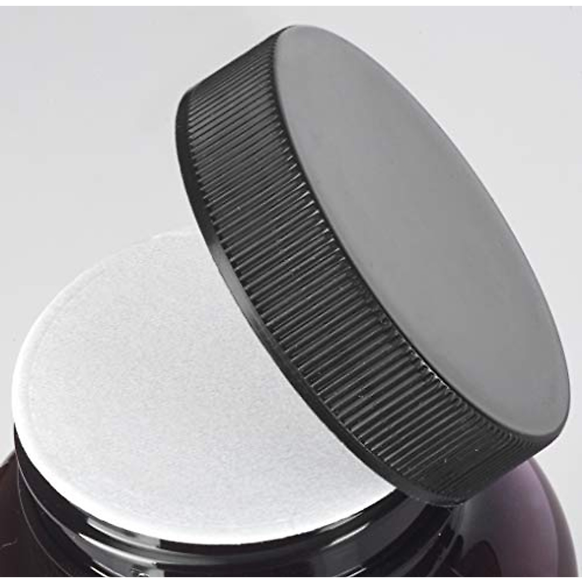 5 oz Amber Glass Packer Bottle with Black Ribbed Lid (6 pack)