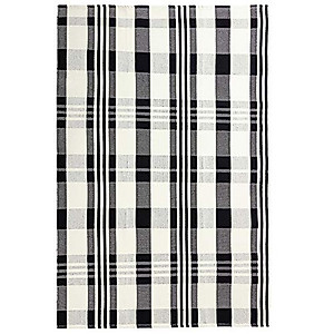 idee-home Plaid Black White Outdoor Buffalo Rug Door Mats 4'x6', Kitchen Check Layered Welcome Cotton Rug for Front Porch, Washable Hand Woven Outdoor Checkered Farmhouse Mat